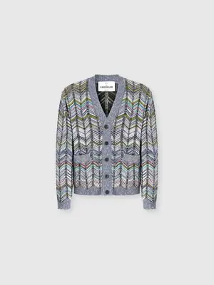 Missoni Cotton Chevron Cardigan With Pockets - Grey Multicoloured