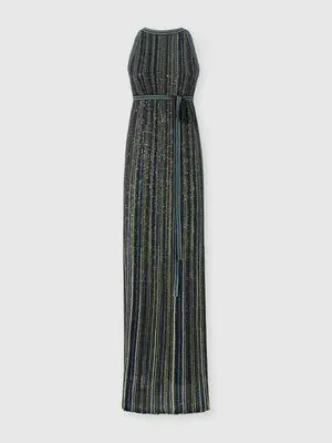 Missoni Long Striped Knit Dress With Sequins - Green