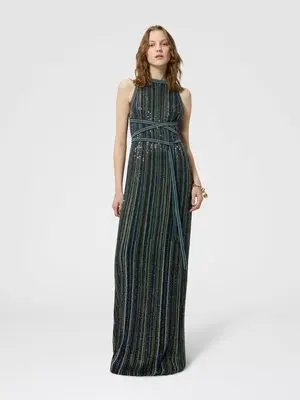 Missoni Long Striped Knit Dress With Sequins