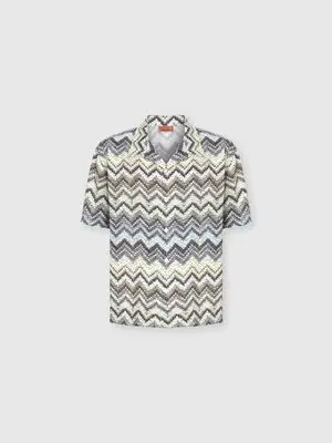Missoni Bowling Shirt In Viscose With Dashed Zigzag Print - Multicoloured