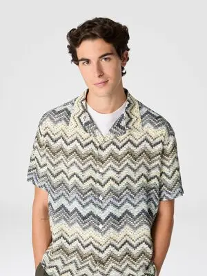 Missoni Bowling Shirt In Viscose With Dashed Zigzag Print