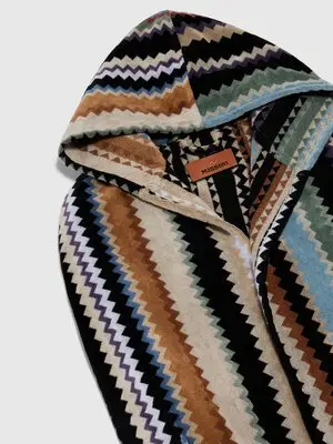Missoni Long Curt Chevron Cotton Terry Hooded Bathrobe - Beige,multicoloured