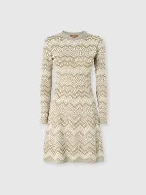 Missoni Zig Zag Viscose And Wool Crewneck Dress - Beige