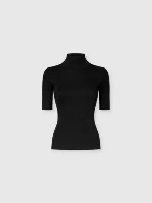 Missoni Ribbed Knit Top With High Neck And Short Sleeves