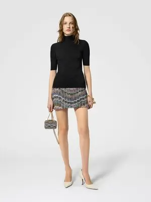 Missoni Ribbed Knit Top With High Neck And Short Sleeves