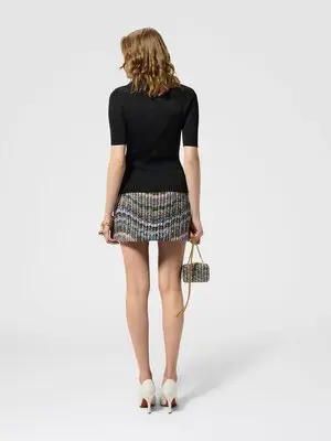 Missoni Ribbed Knit Top With High Neck And Short Sleeves
