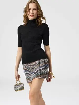 Missoni Ribbed Knit Top With High Neck And Short Sleeves