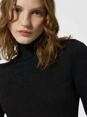 Missoni Ribbed Knit Top With High Neck And Short Sleeves