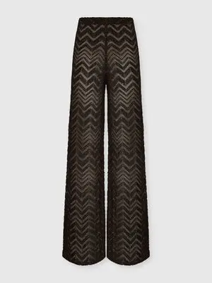 Missoni Wide Fishnet Trousers With Zigzag Pattern And Sequins - Brown