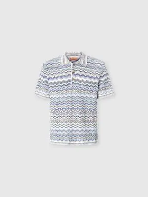 Missoni Cotton Knit Polo Shirt With Chevron Pattern - Light Blue
