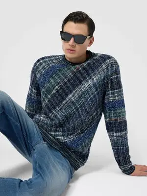 Missoni Macro-check Wool-blend Pullover - Dark Blue