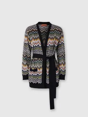 Missoni Relaxed Fit Cardigan With Belt And Chevron Pattern