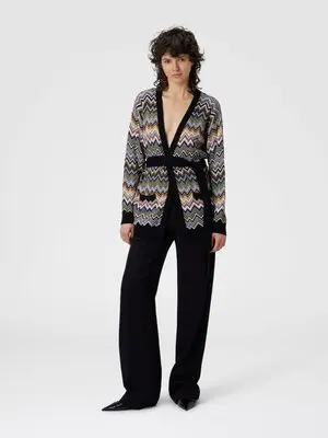 Missoni Relaxed Fit Cardigan With Belt And Chevron Pattern