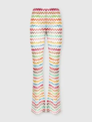 Missoni Flared Pants In Lamé Viscose With Micro Zigzag Pattern - White,multicoloured