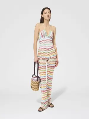 Missoni Flared Pants In Lamé Viscose With Micro Zigzag Pattern - White,multicoloured