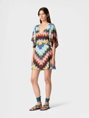 Missoni Short Dress In Lamé Viscose Blend With Lace Motif And V-neck - Multicoloured