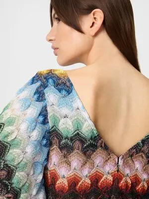 Missoni Short Dress In Lamé Viscose Blend With Lace Motif And V-neck - Multicoloured
