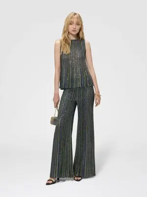 Missoni Ribbed Palazzo Trousers With Sequins - Green