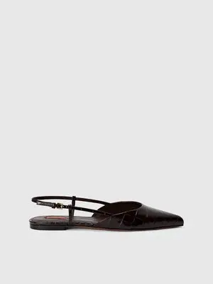 Missoni Faux Crocodile Leather Patterned Slingbacks - Brown