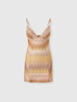 Missoni Sleeveless Viscose Lamé Mini Dress With Deep Neckline - Gold