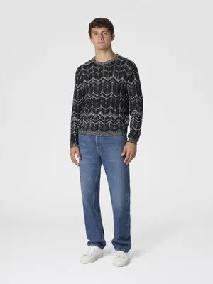 Missoni Neck Cotton Chevron Pullover With Ribbed Trims