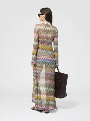 Missoni Long Cardigan In Lamé Viscose With Macro Zigzag Pattern