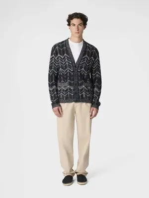 Missoni Cotton Chevron Cardigan With Ribbed Trims