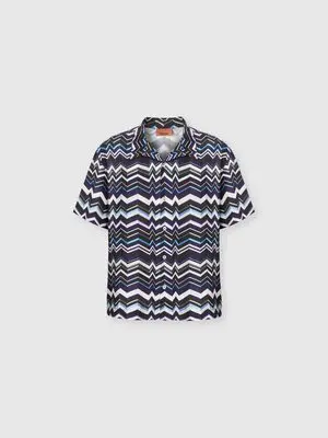 Missoni Bowling Shirt In Viscose With Zigzag Print - Blue