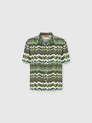 Missoni Bowling Shirt In Viscose With Zigzag Print - Green