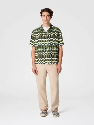 Missoni Bowling Shirt In Viscose With Zigzag Print - Green