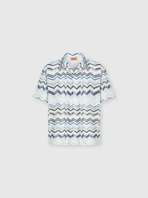 Missoni Bowling Shirt In Viscose With Zigzag Print - Light Blue