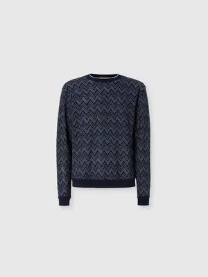 Missoni Neck Cashmere Pullover With Zigzag Pattern - Navy Blue