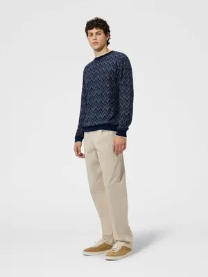 Missoni Neck Cashmere Pullover With Zigzag Pattern - Navy Blue
