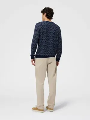 Missoni Neck Cashmere Pullover With Zigzag Pattern - Navy Blue