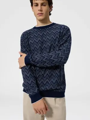 Missoni Neck Cashmere Pullover With Zigzag Pattern - Navy Blue