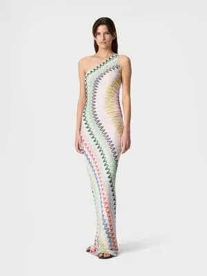 Missoni One-shoulder Chevron Lamé Viscose Maxi Dress