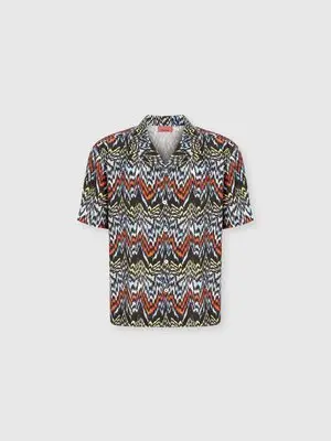 Missoni Bowling Shirt In Viscose With Abstract Zigzag Print - Black,multicoloured