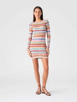 Missoni Viscose Lamé Mini Dress With Pixelated Zigzag Motif