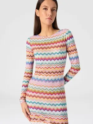 Missoni Viscose Lamé Mini Dress With Pixelated Zigzag Motif