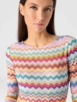 Missoni Viscose Lamé Mini Dress With Pixelated Zigzag Motif