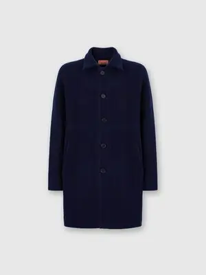 Missoni Double Knit Coat With Zigzag Pattern - Blue