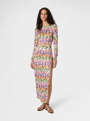 Missoni Long-sleeved Dress In Stretch Viscose With Lace And Zigzag Motif - Multicoloured