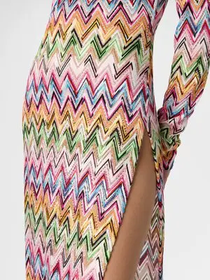 Missoni Long-sleeved Dress In Stretch Viscose With Lace And Zigzag Motif - Multicoloured