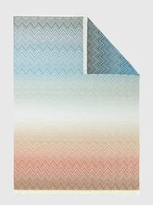 Missoni Ciro Plaid In 100% Wool 130x190 Cm With Fringes And Chevron Pattern