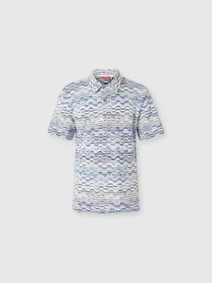 Missoni Cotton Polo Shirt With Raschel Knit And Greek Motif - Light Blue