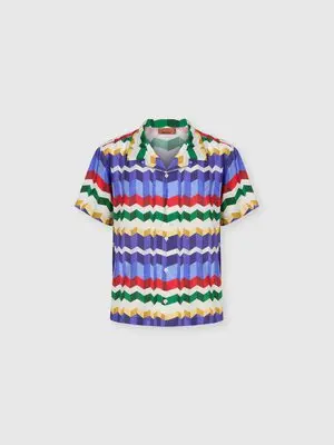 Missoni Bowling Shirt In Viscose With 3d Zigzag Print - Multicoloured