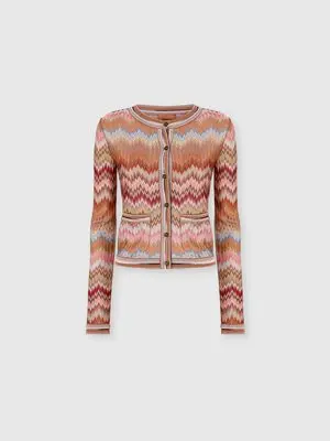 Missoni Pattern Viscose Chevron Cardigan With Patch Pockets - Pink,rust