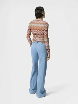 Missoni Pattern Viscose Chevron Cardigan With Patch Pockets - Pink,rust