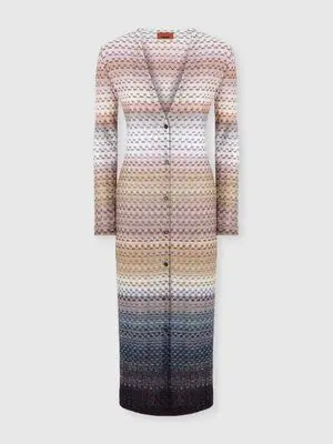 Missoni Long Buttoned Cardigan In Viscose Blend - Blue
