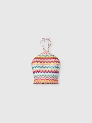 Missoni Lamé Viscose Halter Neck Top With Pixel Zigzag Pattern - Multicoloured